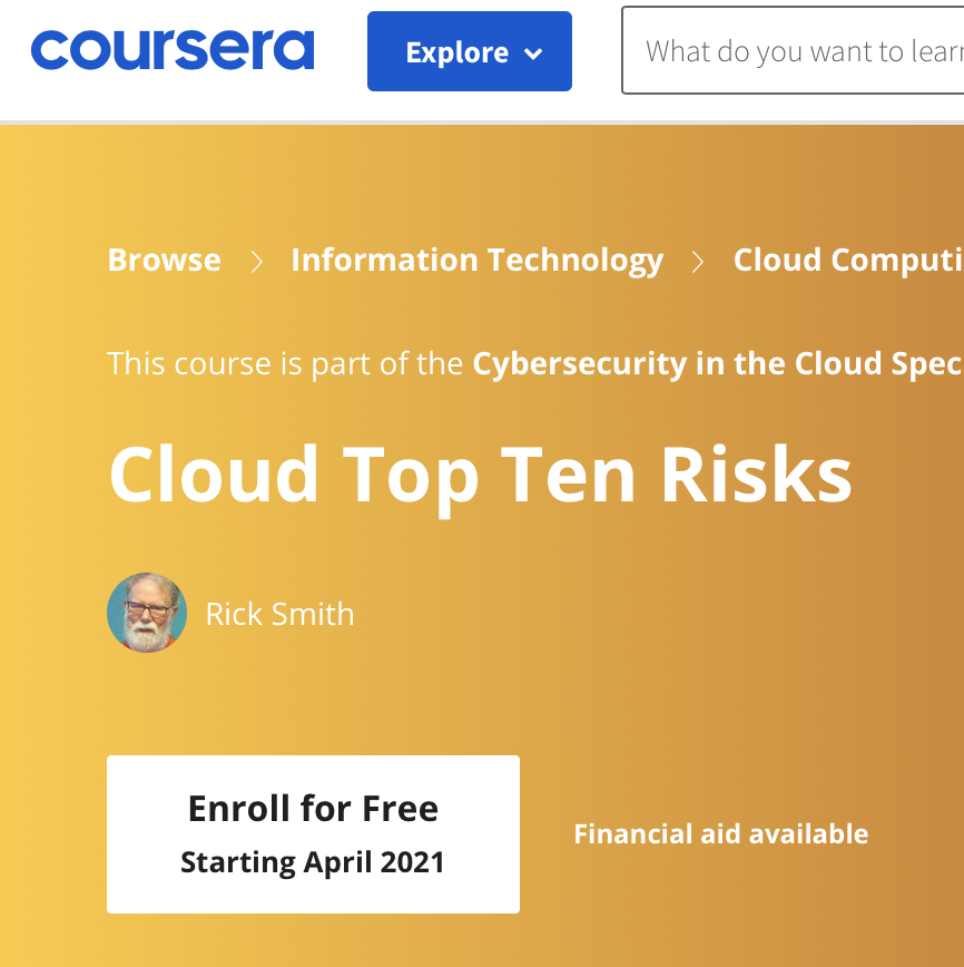 Online Course: Cloud Top Ten Risks – Cryptosmith